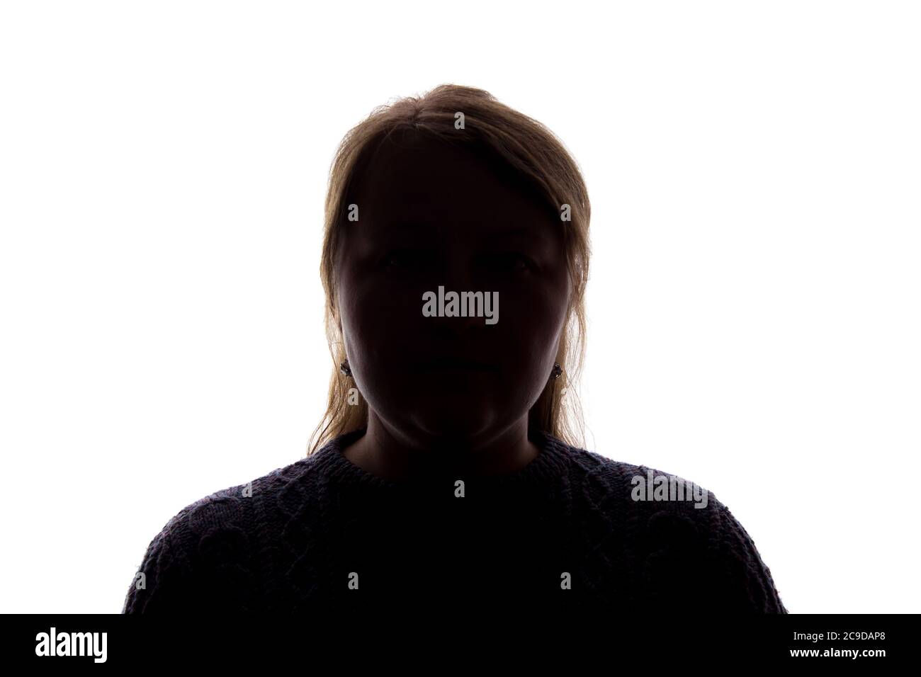 Young woman look ahead with flowing hair - horizontal silhouette of a ...