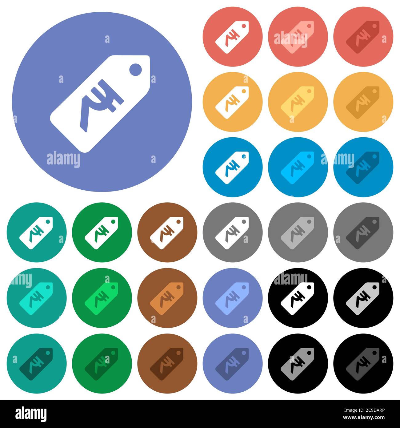 Indian Rupee price label multi colored flat icons on round backgrounds ...
