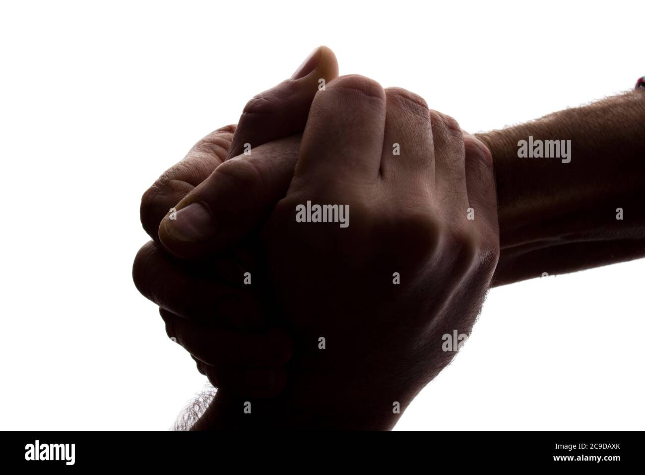 The outstretched hands of young and elderly men, salvation, help ...