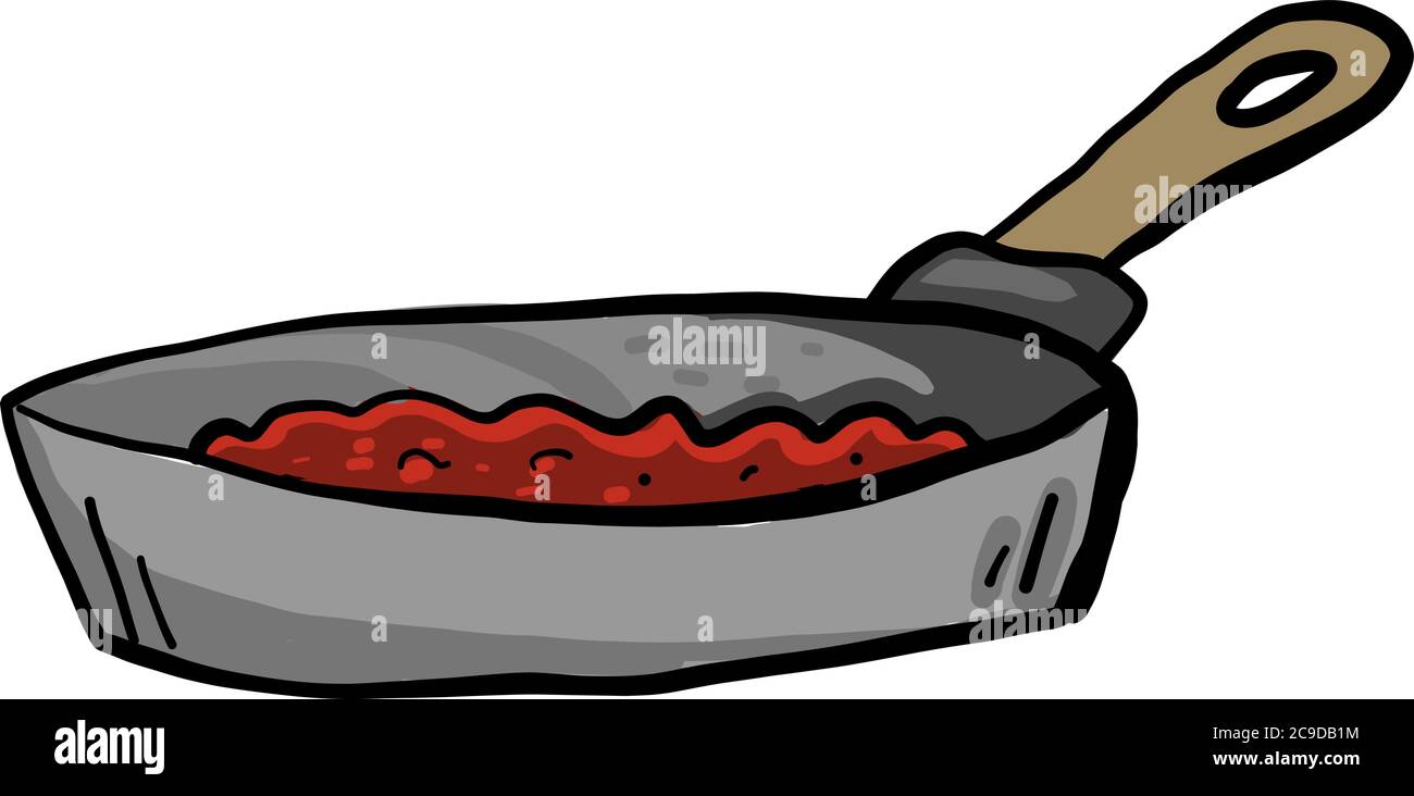 Red dish in a pan, illustration, vector on white background Stock ...