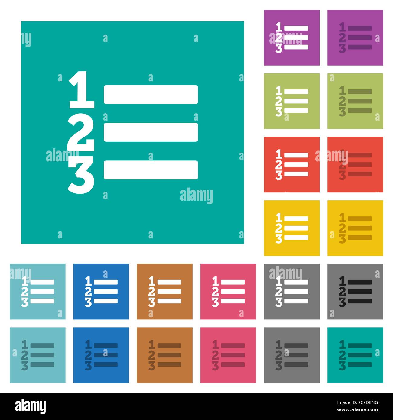 Ordered list multi colored flat icons on plain square backgrounds ...