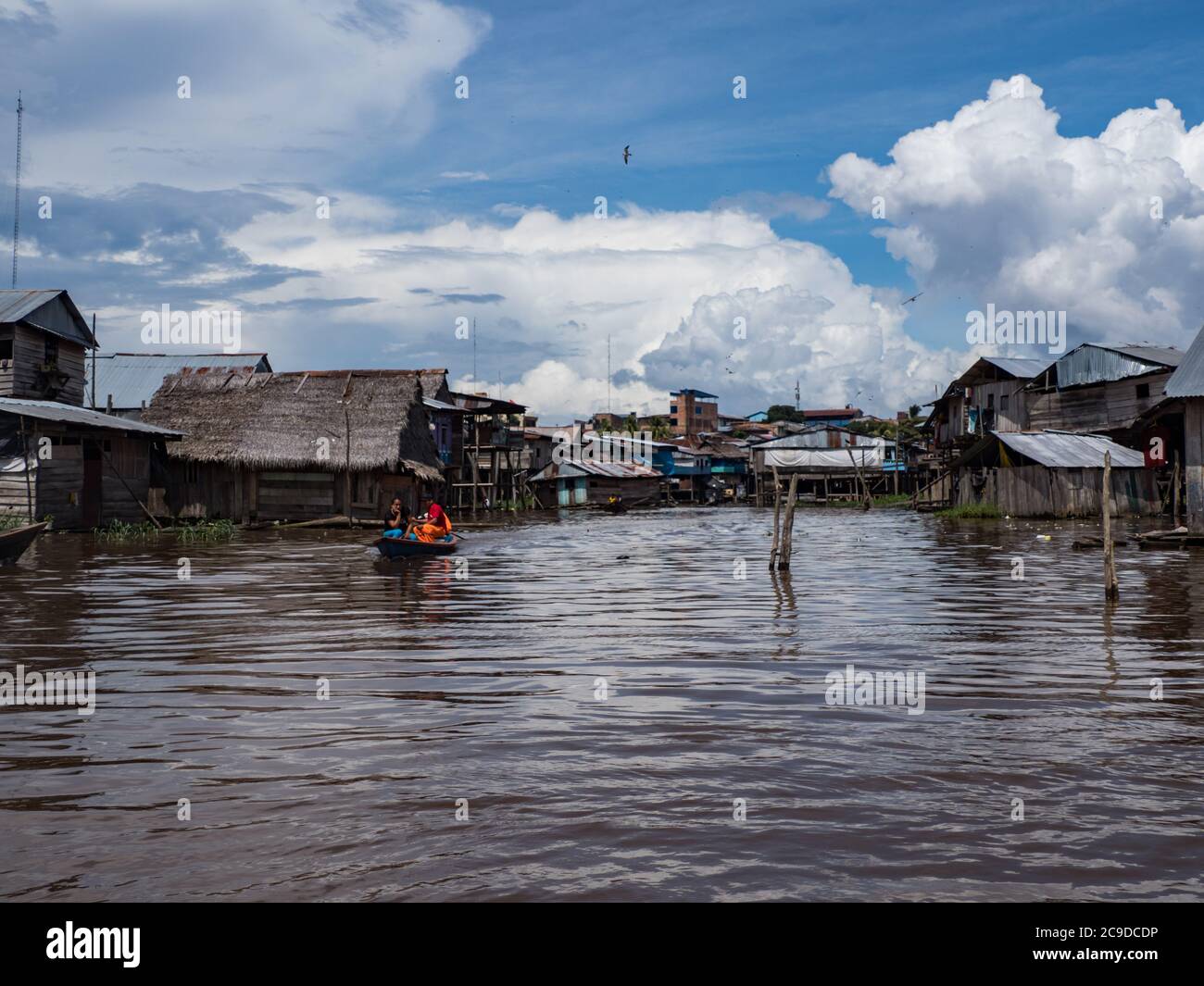 Belen, Peru- Dec 2019: Floating houses in the floodplain of the Itaya ...