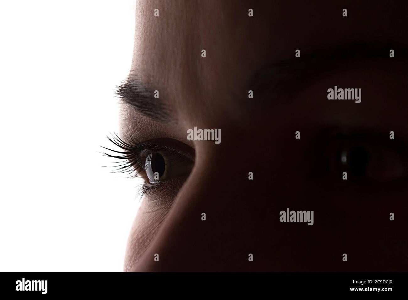 Young woman eye look ahead, closeup - silhouette of a front view Stock ...