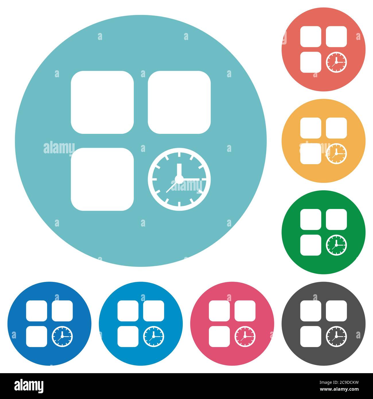 Component timer flat white icons on round color backgrounds Stock ...