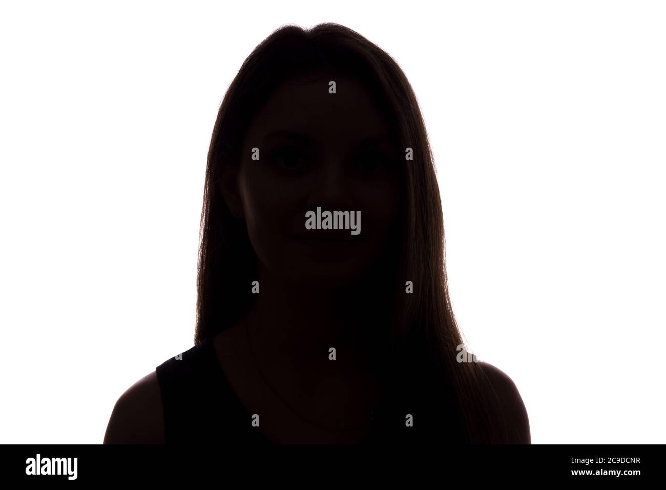 Young woman look ahead with flowing hair - horizontal silhouette of a ...