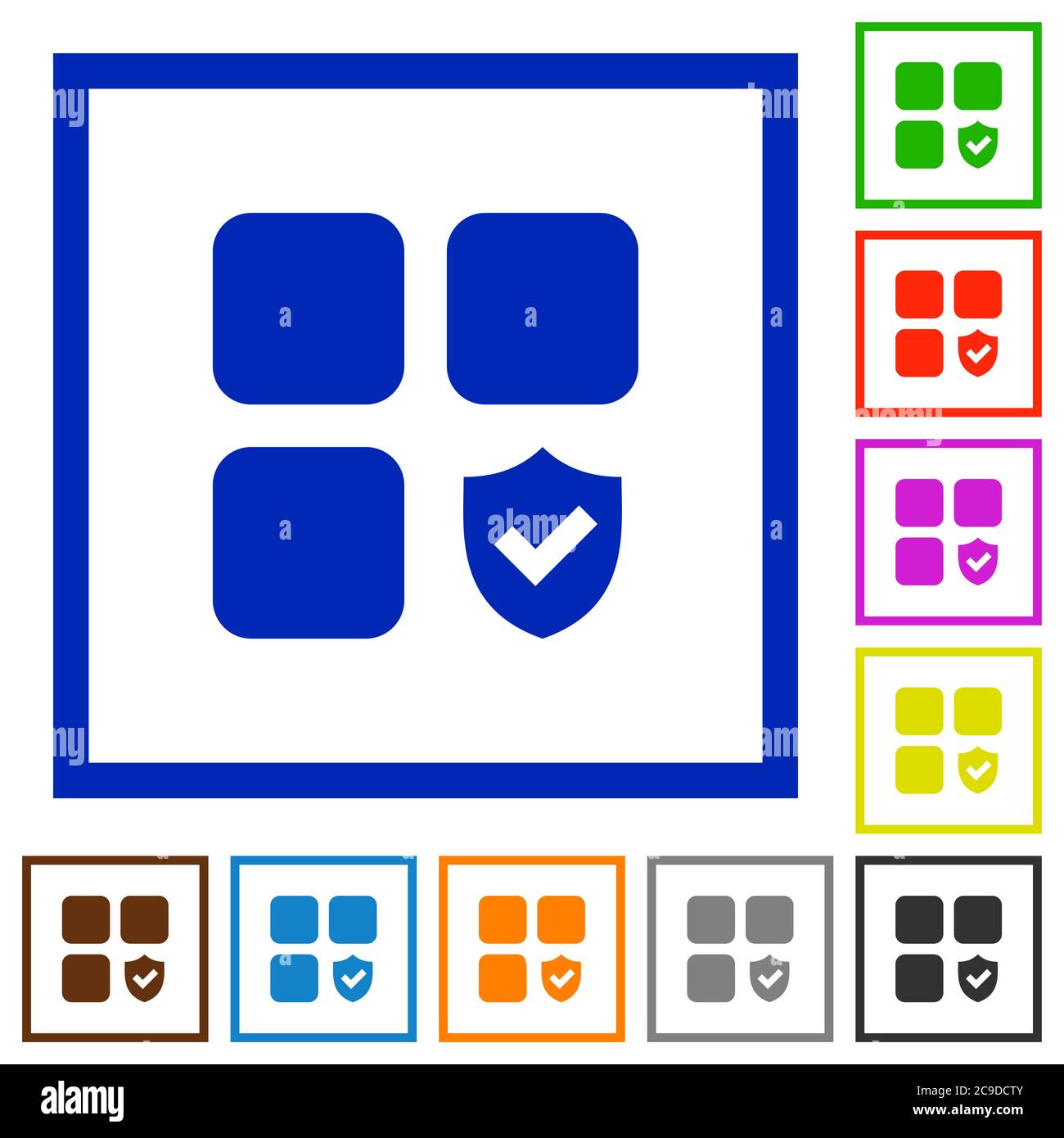 Protected component flat color icons in square frames on white ...