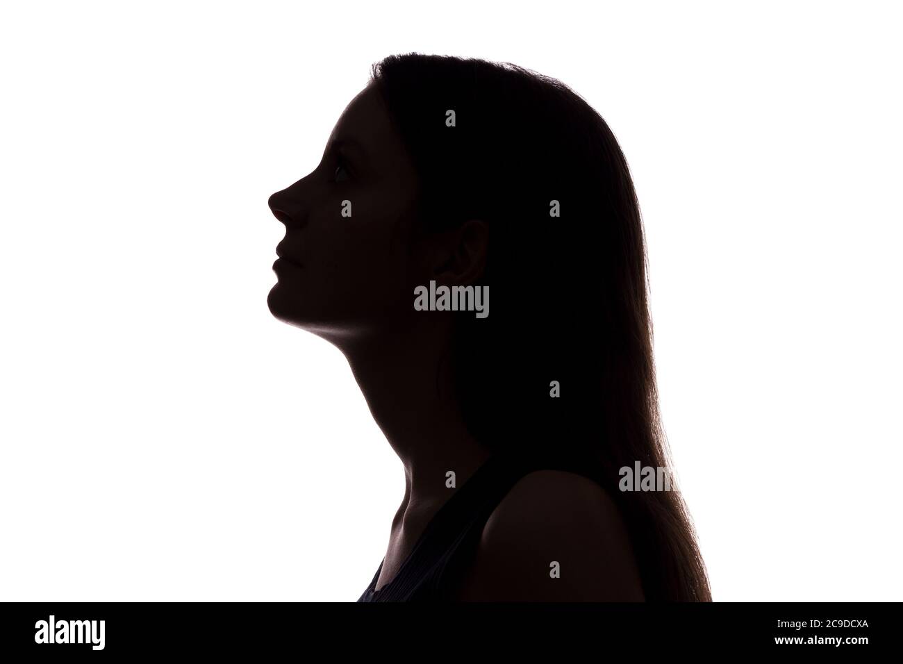 Young woman look ahead - horizontal silhouette of a side view Stock ...