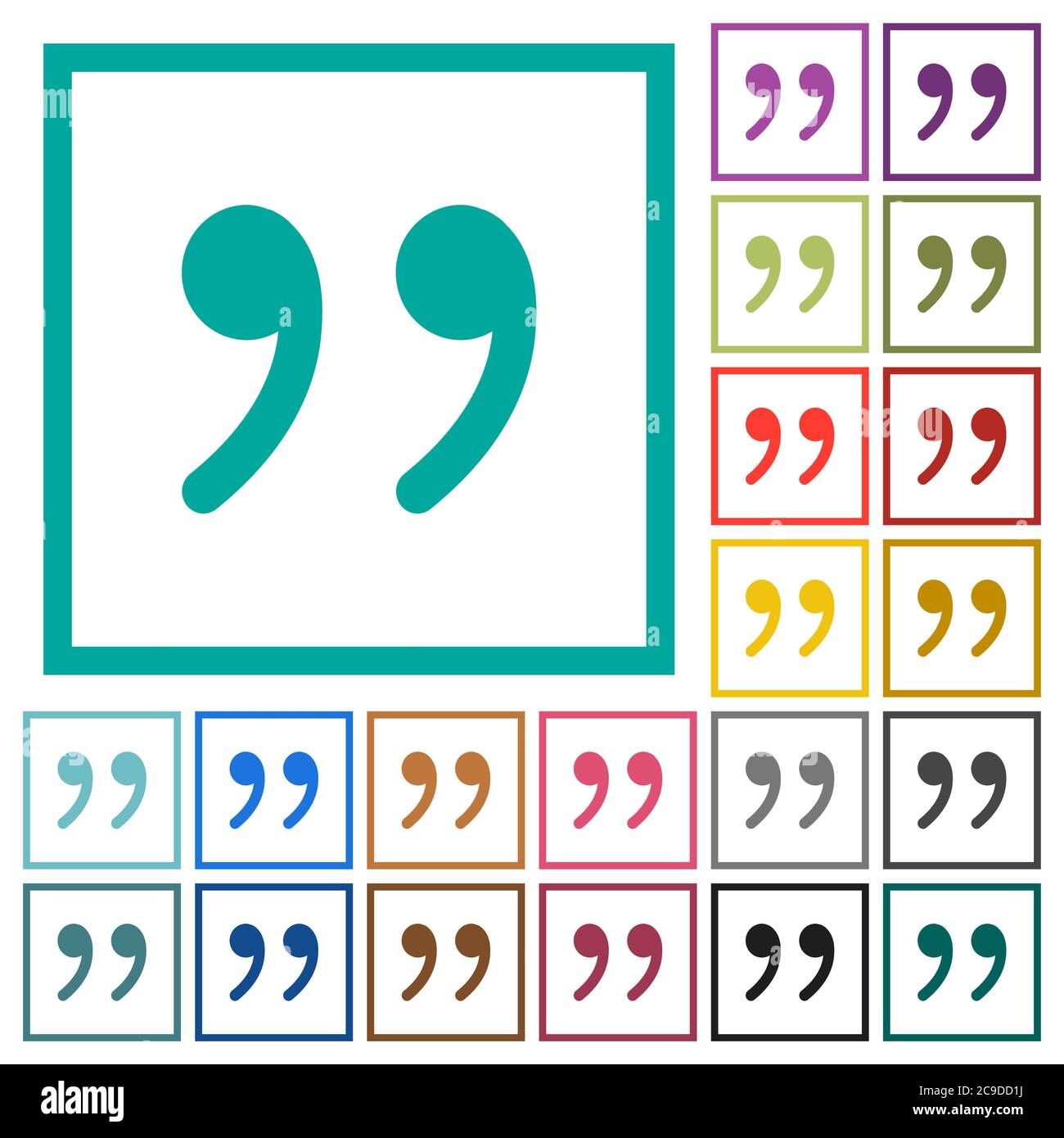 Quotation mark flat color icons with quadrant frames on white ...