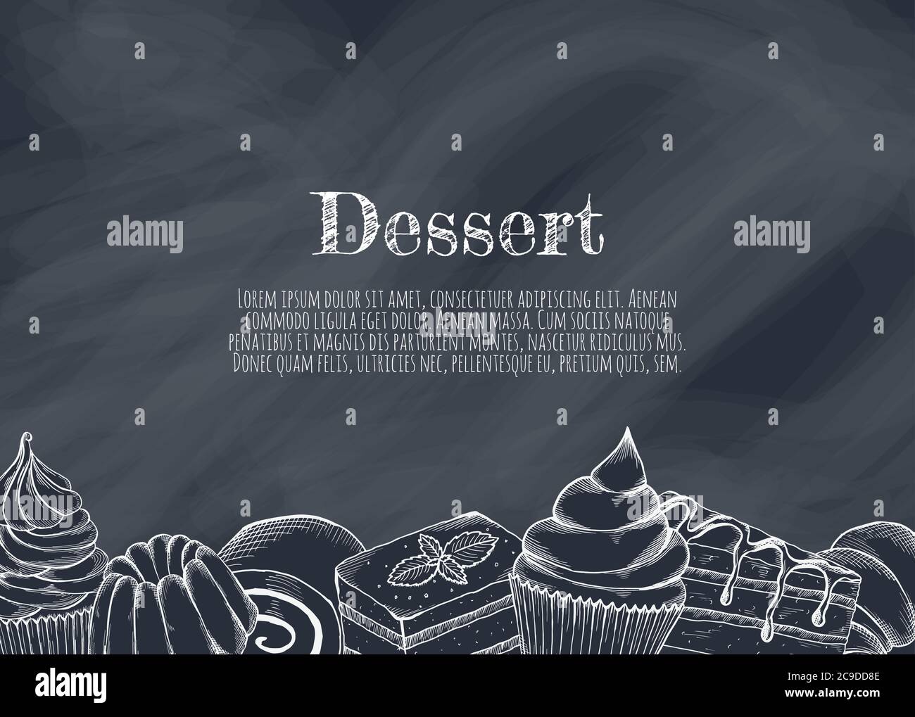 Desserts bakery shop vector banner template. Hand drawn cakes bun, ice ...
