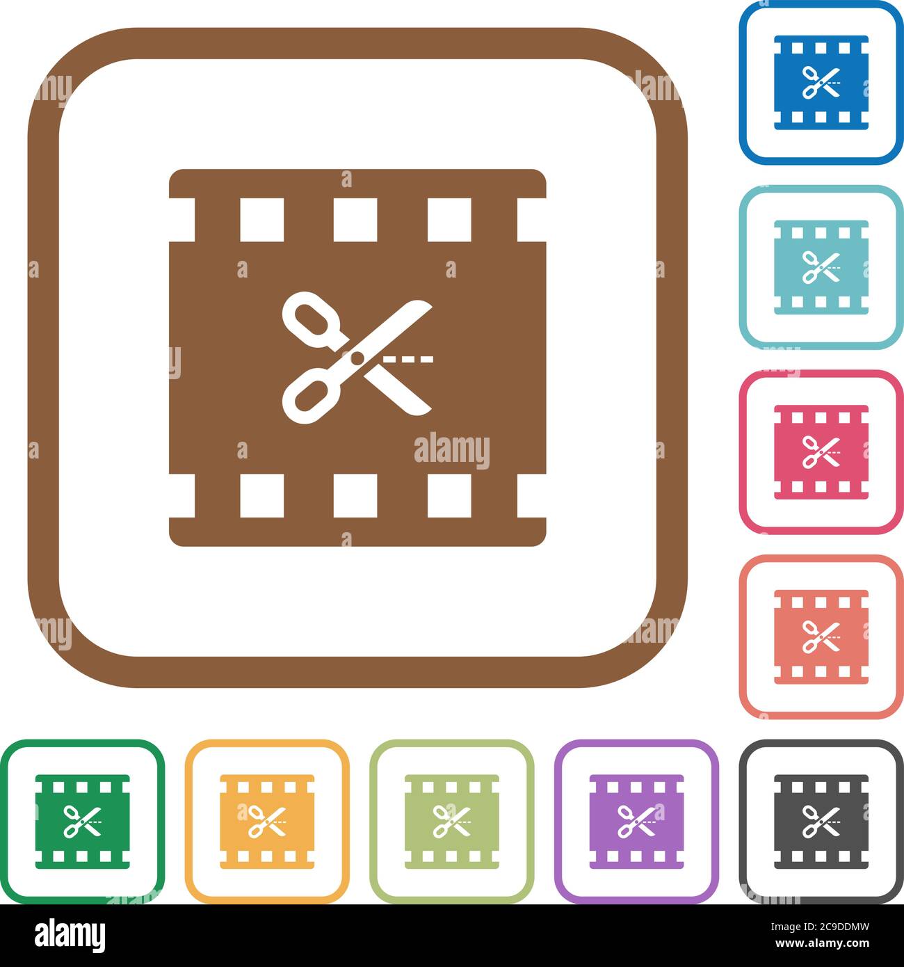 Cut movie simple icons in color rounded square frames on white ...