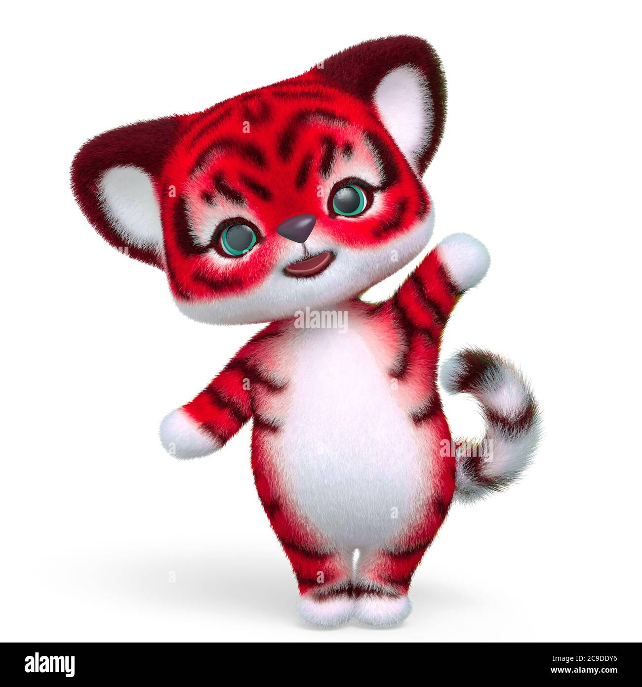 cute tiger cartoon saying hi in white background, 3d illustration Stock ...