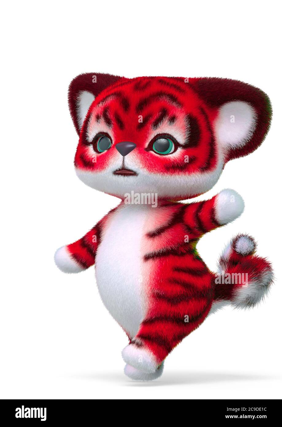 cute tiger cartoon passing by in white background, 3d illustration ...