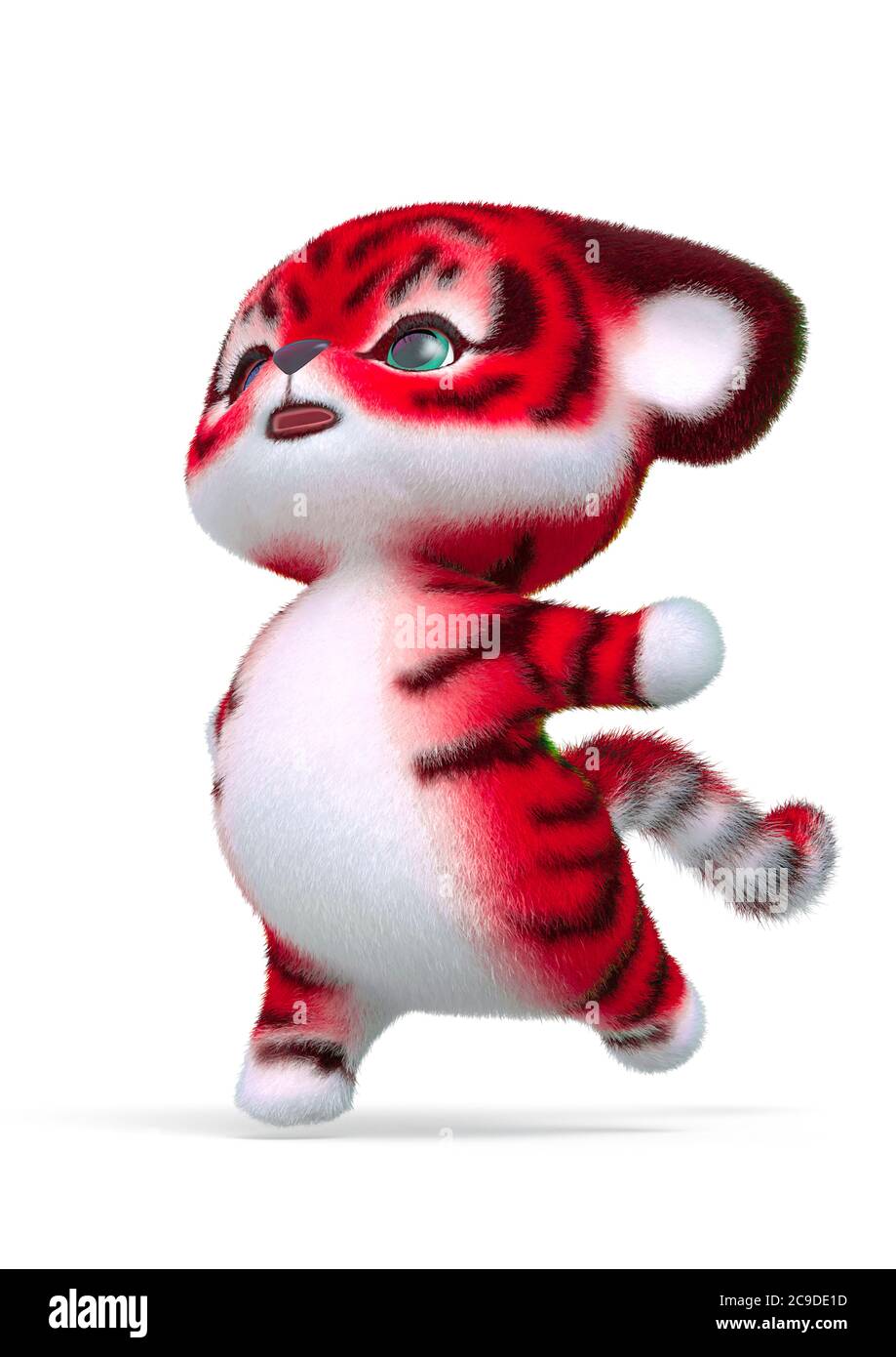 cute tiger cartoon happy walk in white background, 3d illustration ...