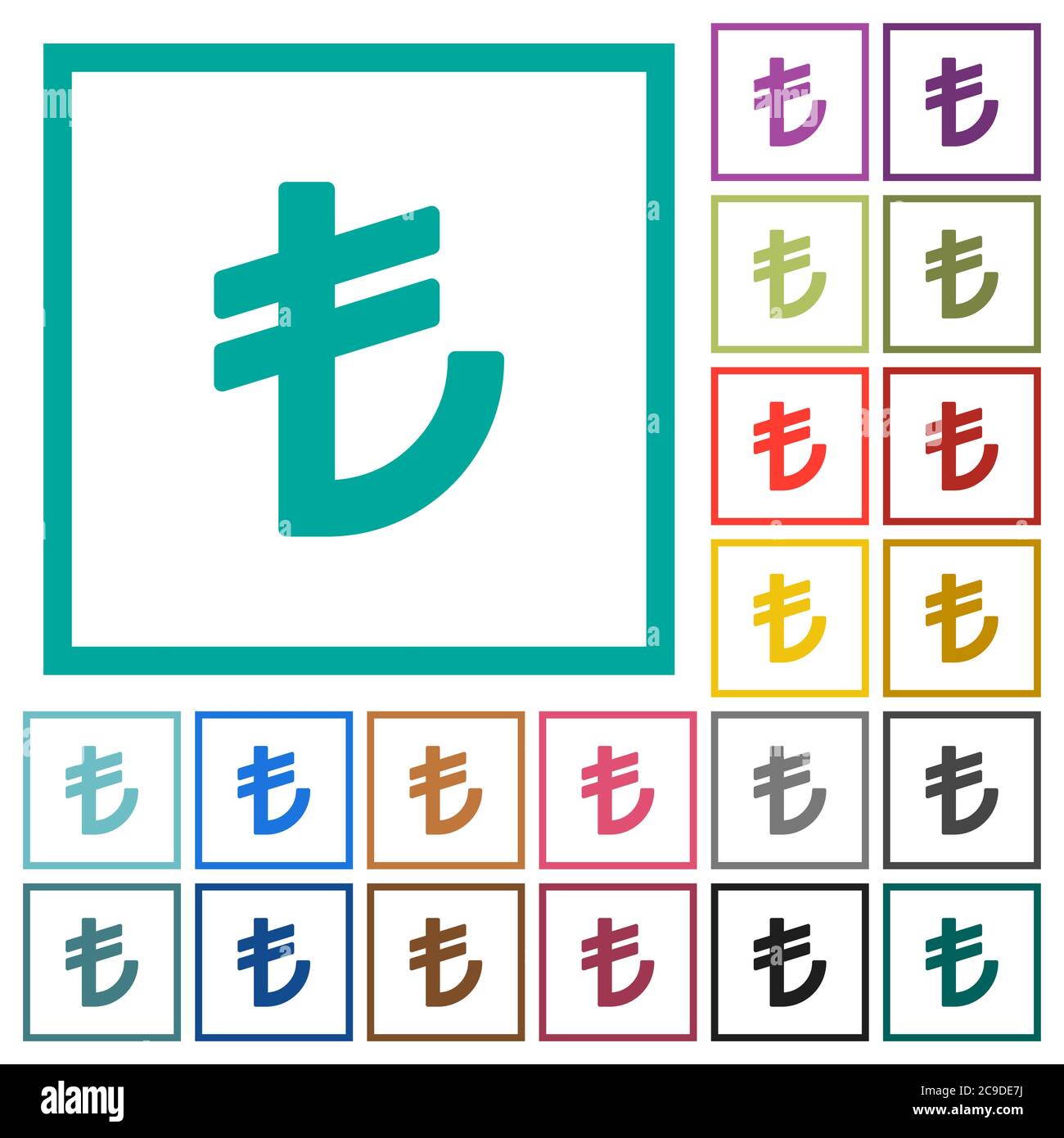 Turkish Lira sign flat color icons with quadrant frames on white ...