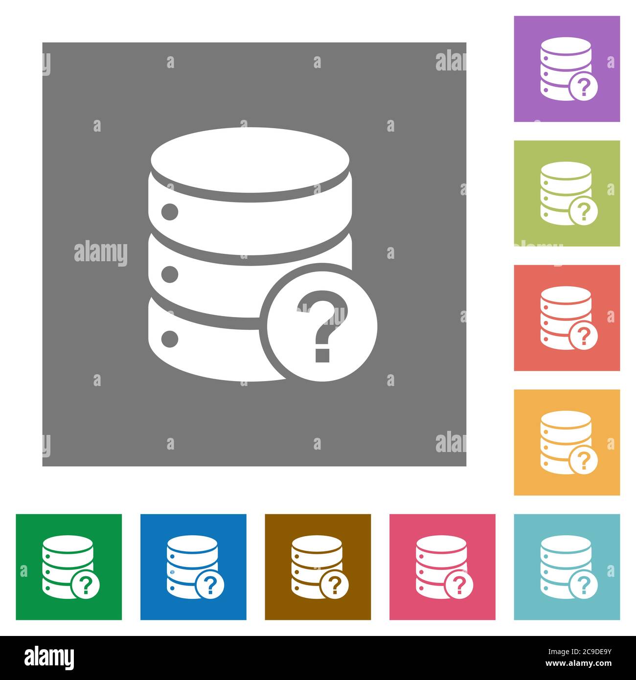 Database query flat icons on simple color square backgrounds Stock ...