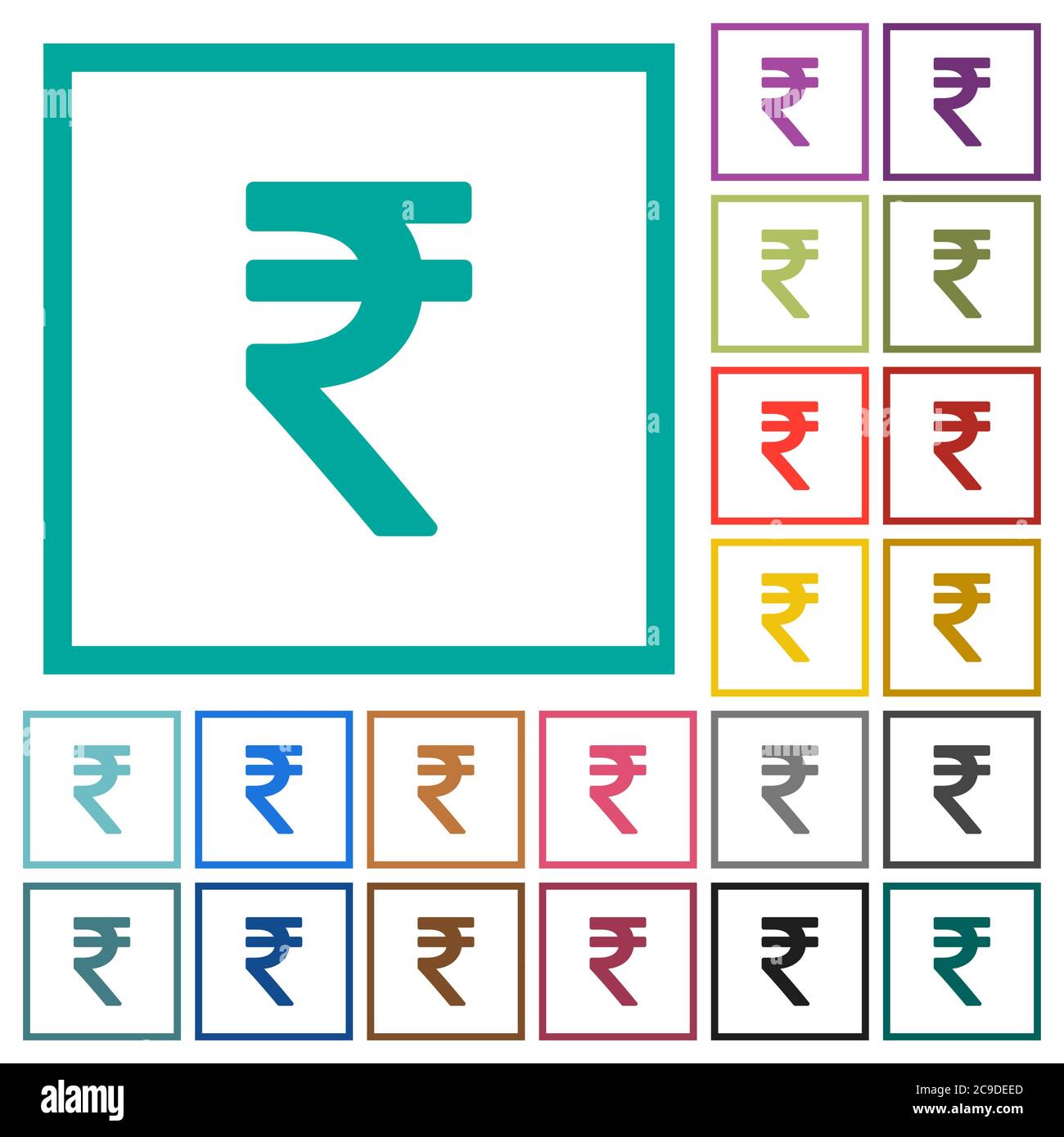 Indian Rupee sign flat color icons with quadrant frames on white ...