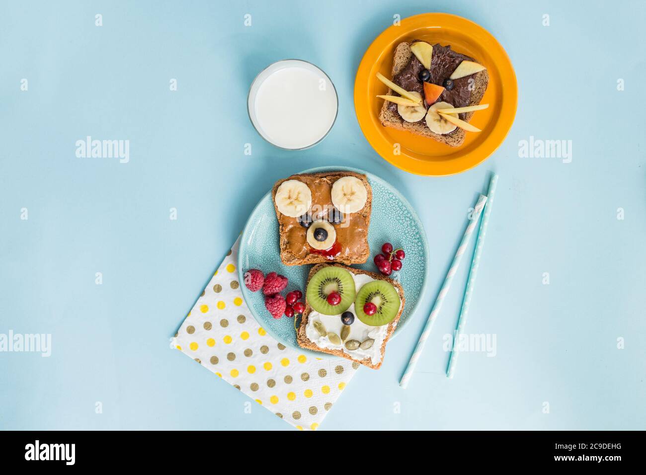 Funny breakfast toast for kids shaped as cute cat, dog, bear, fish ...