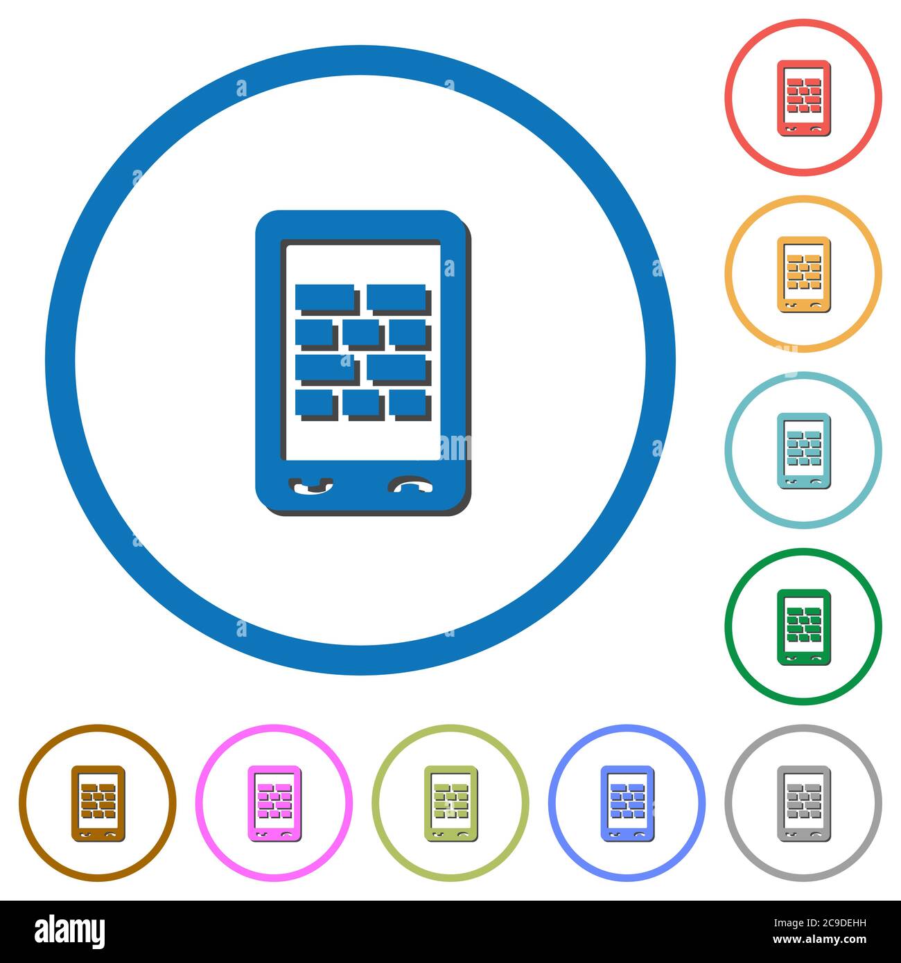 Mobile firewall flat color vector icons with shadows in round outlines on white background Stock ...