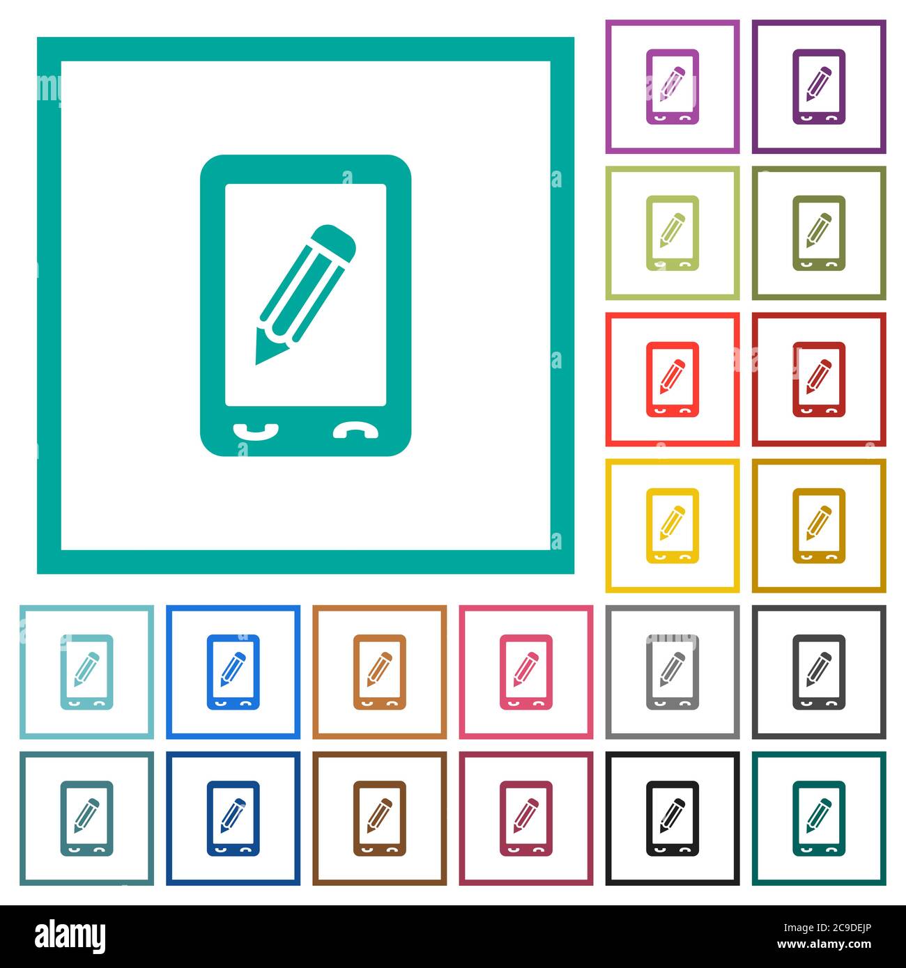 Mobile memo flat color icons with quadrant frames on white background ...