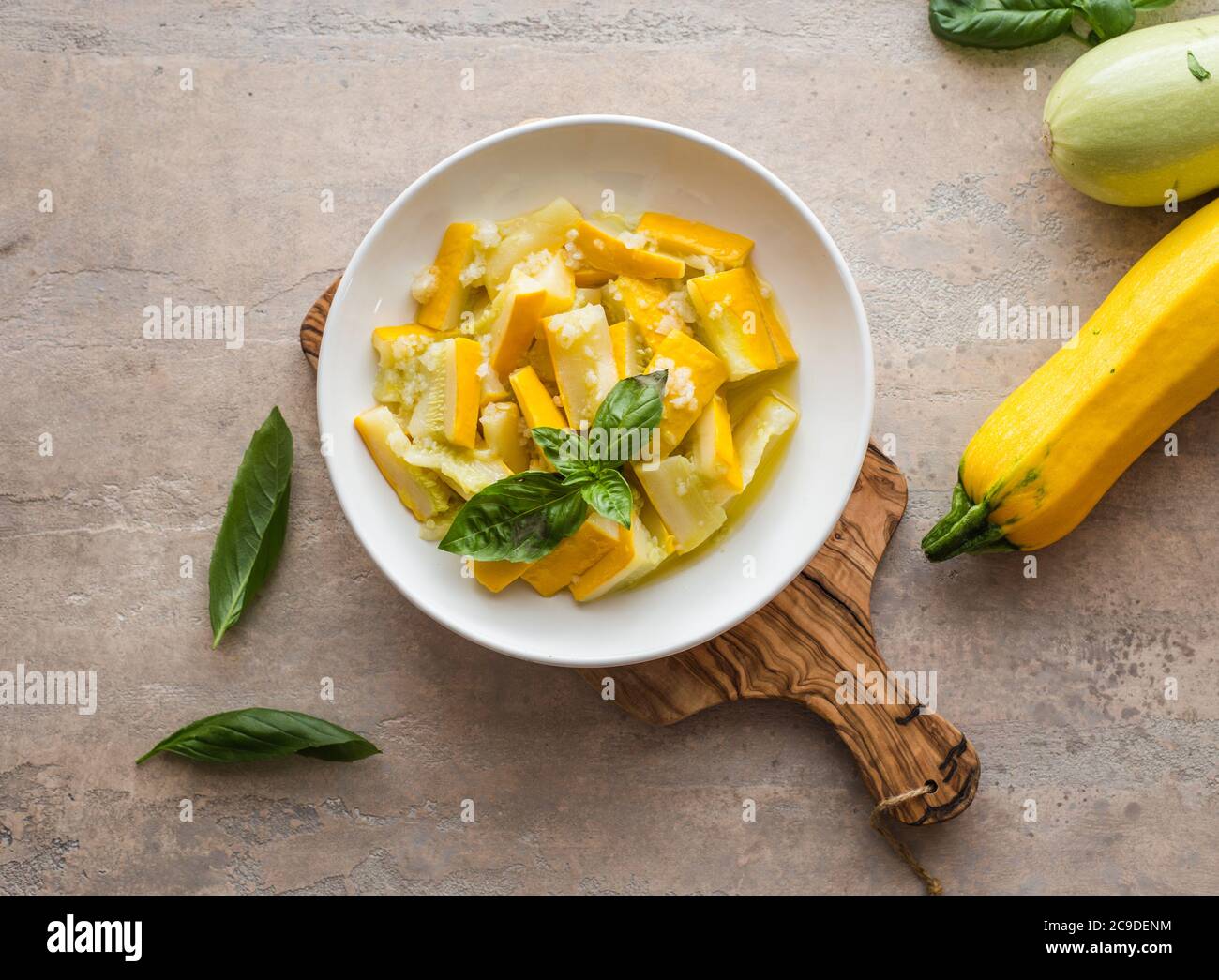 Healthy Organic Boiled zucchini with garlic and basil. Ready to Serve ...
