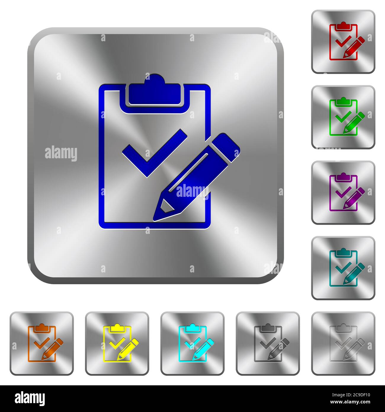 Fill out checklist engraved icons on rounded square glossy steel ...