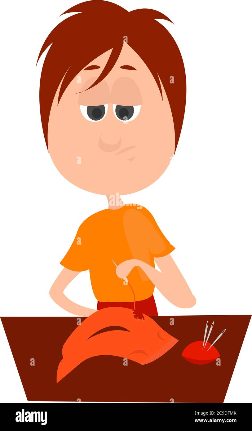 Woman sewing, illustration, vector on white background Stock Vector ...