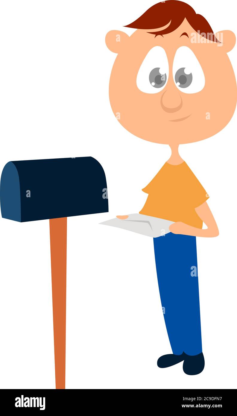 Man sending letter, illustration, vector on white background Stock ...