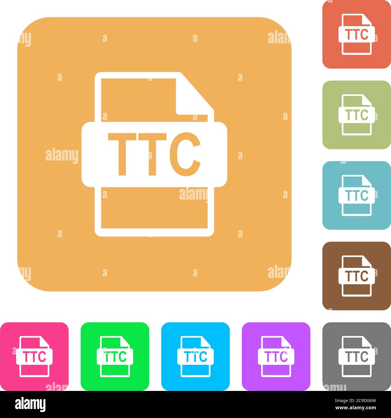 TTC file format flat icons on rounded square vivid color backgrounds ...
