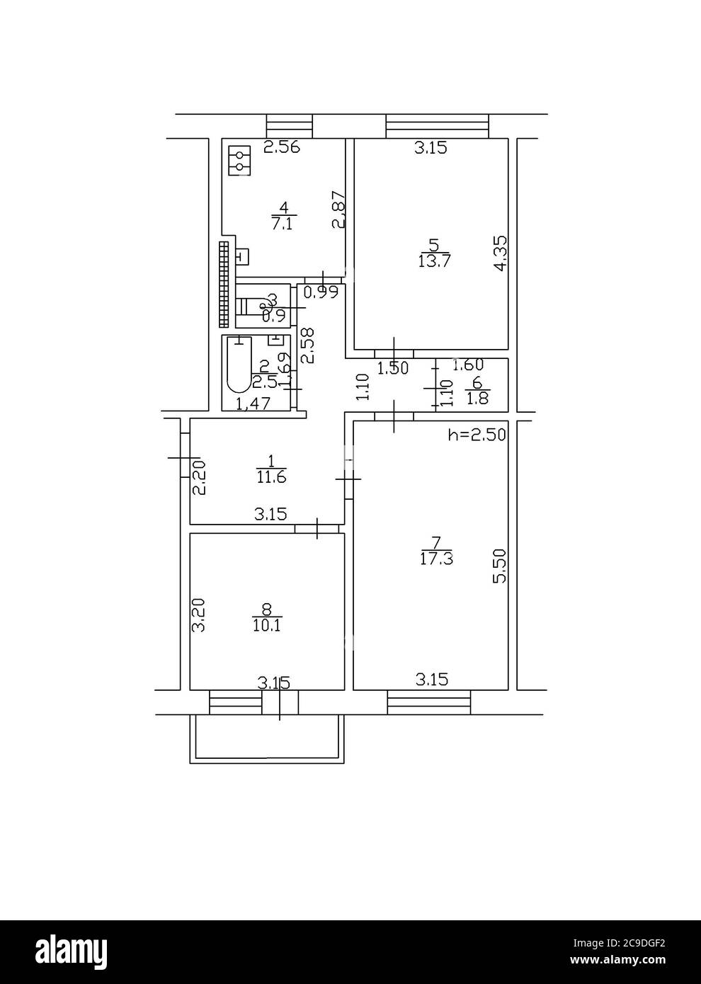 2d floor plan. Black&white floor plan. Floorplan. Illustration floor plan Stock Photo - Alamy