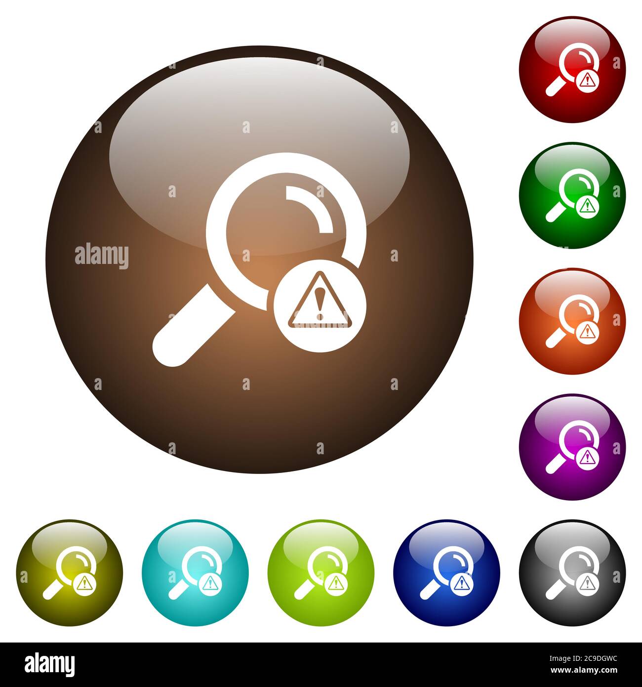 Search error white icons on round color glass buttons Stock Vector ...