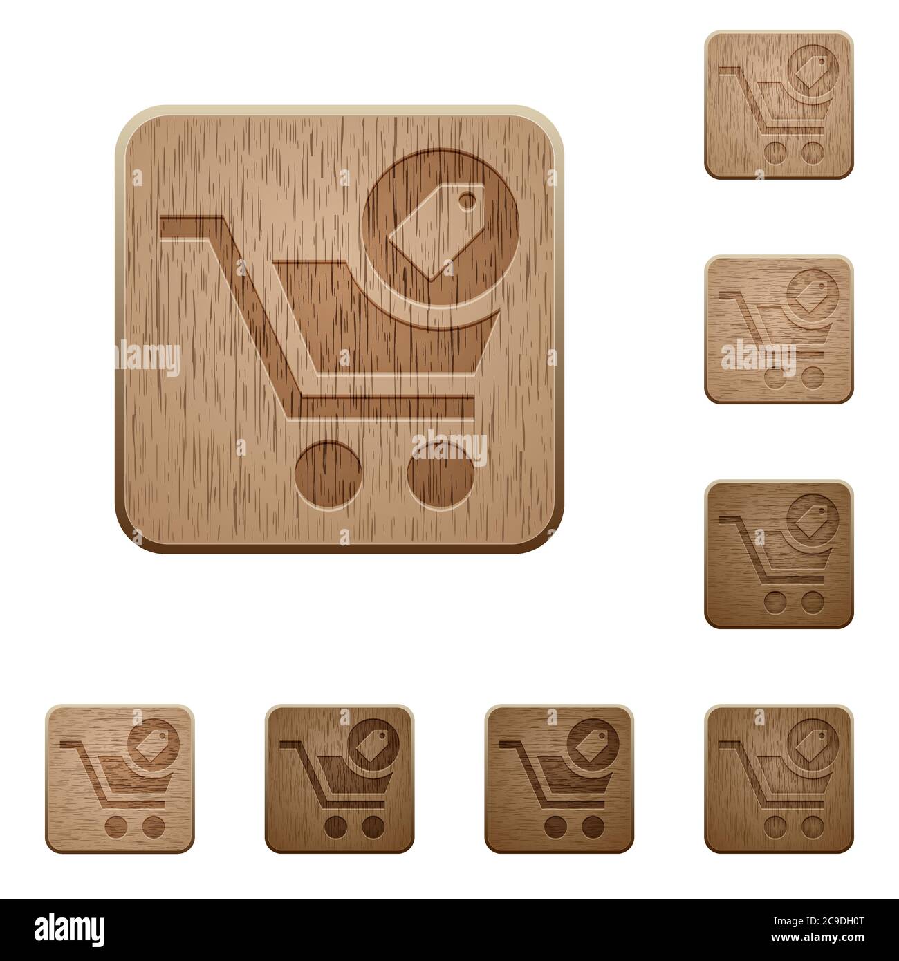 Product purchase features on rounded square carved wooden button styles ...