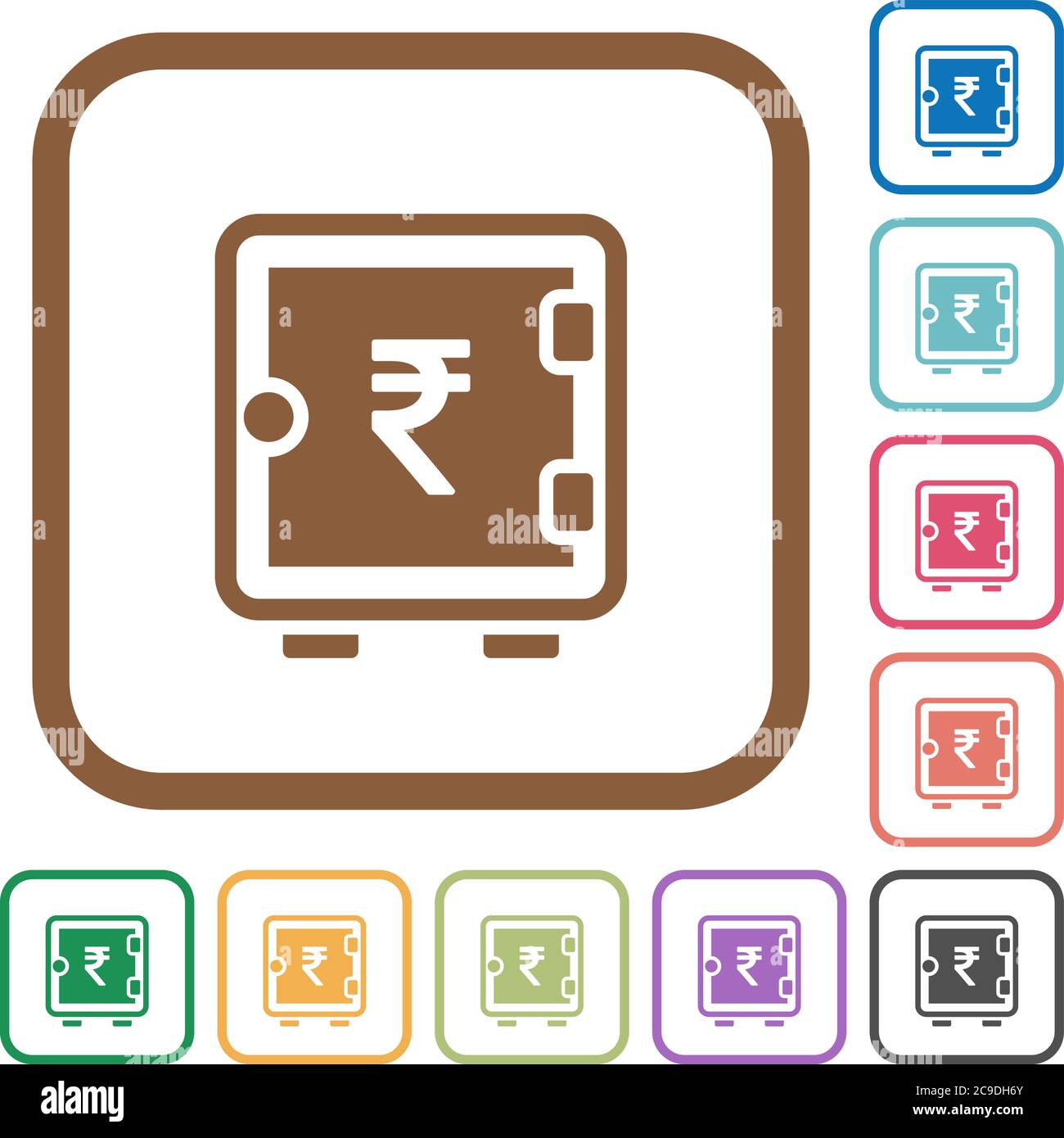 Indian Rupee strong box simple icons in color rounded square frames on ...