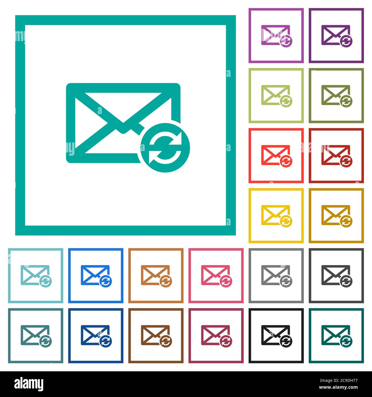 Syncronize Mails Flat Color Icons With Quadrant Frames On White Background Stock Vector Image