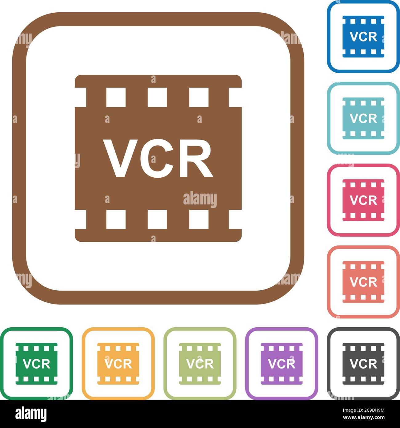 VCR movie standard simple icons in color rounded square frames on white ...