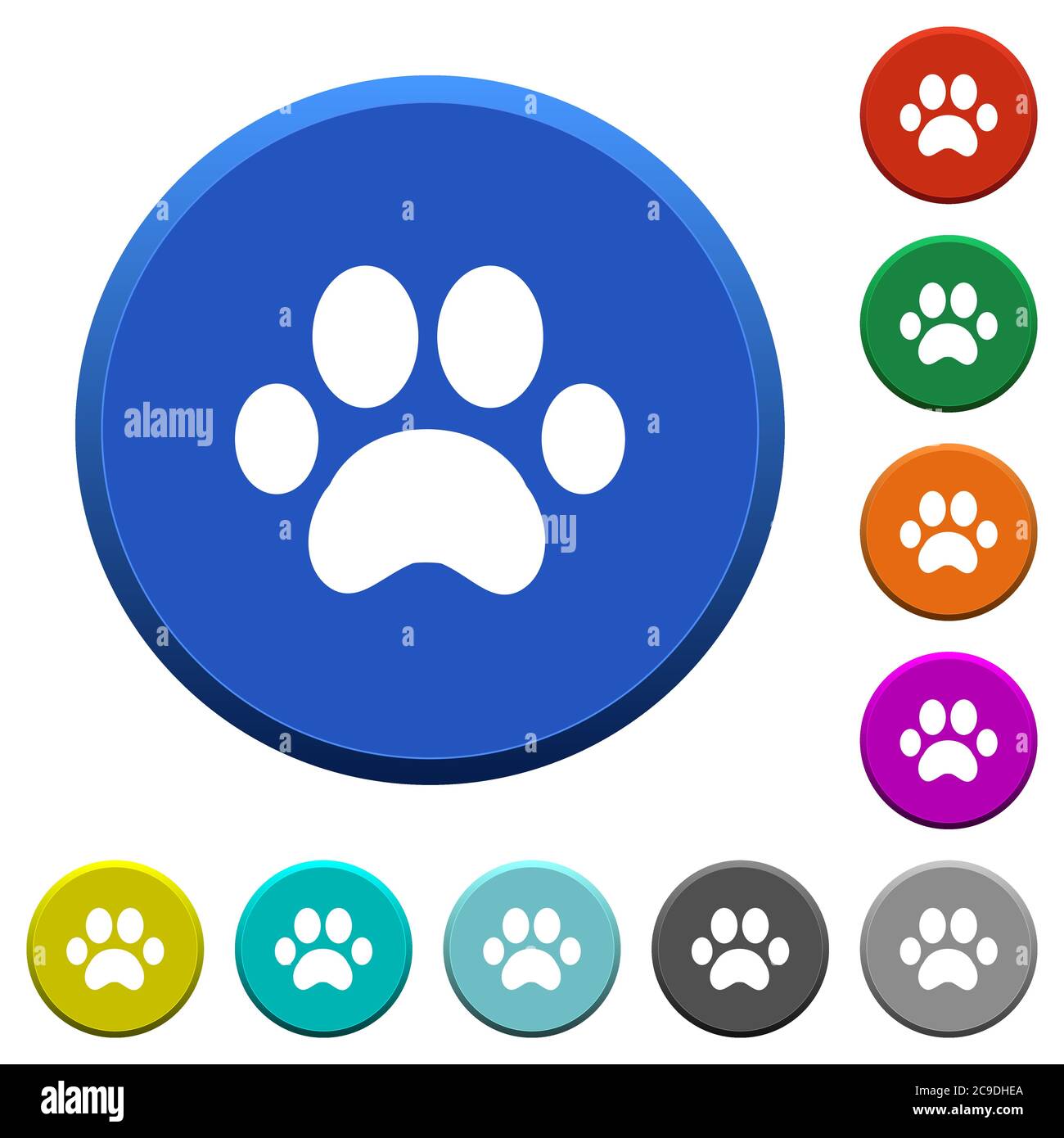 Paw prints round color beveled buttons with smooth surfaces and flat ...