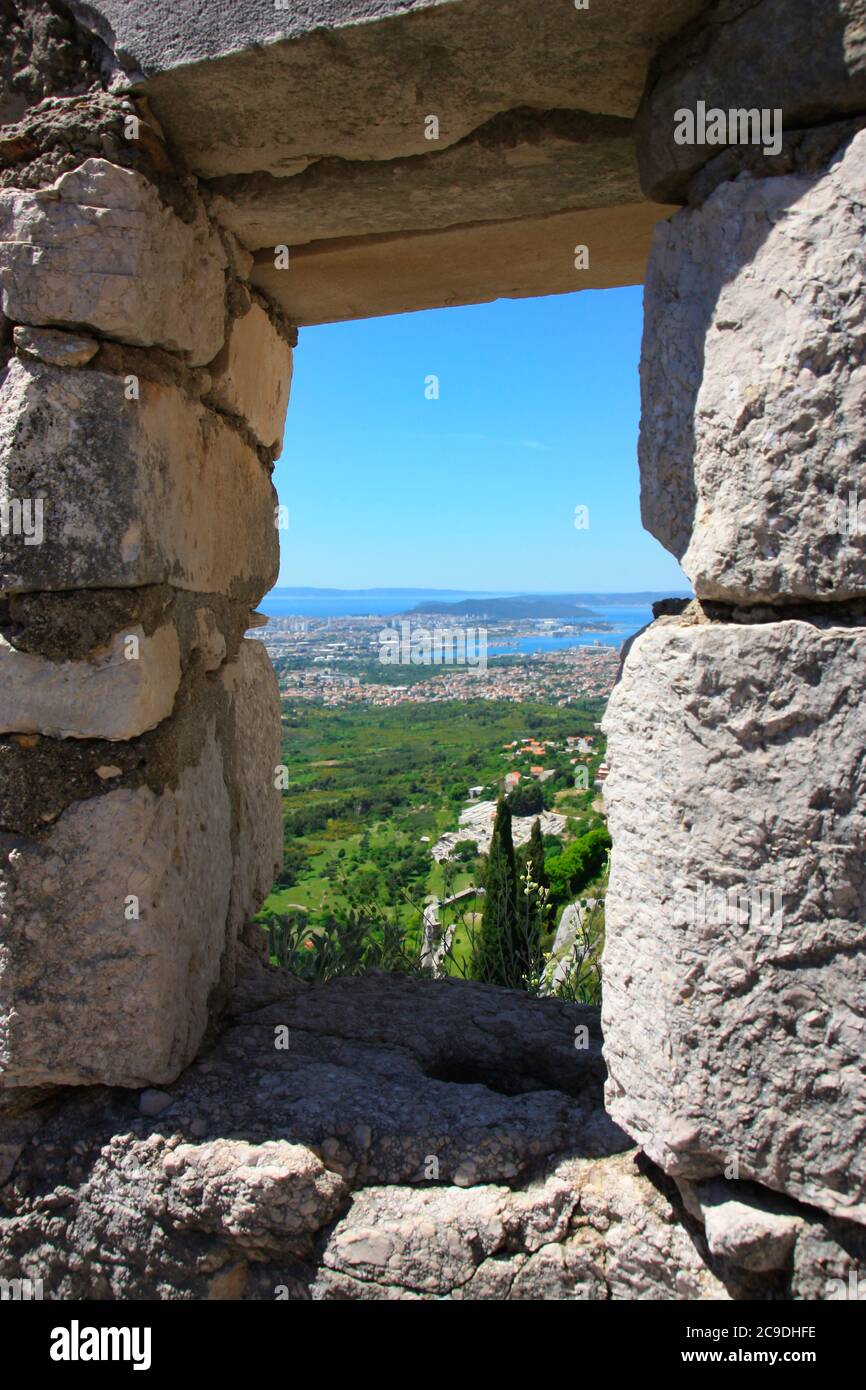 a view through a window from the middle ages on split in Croatia Stock ...