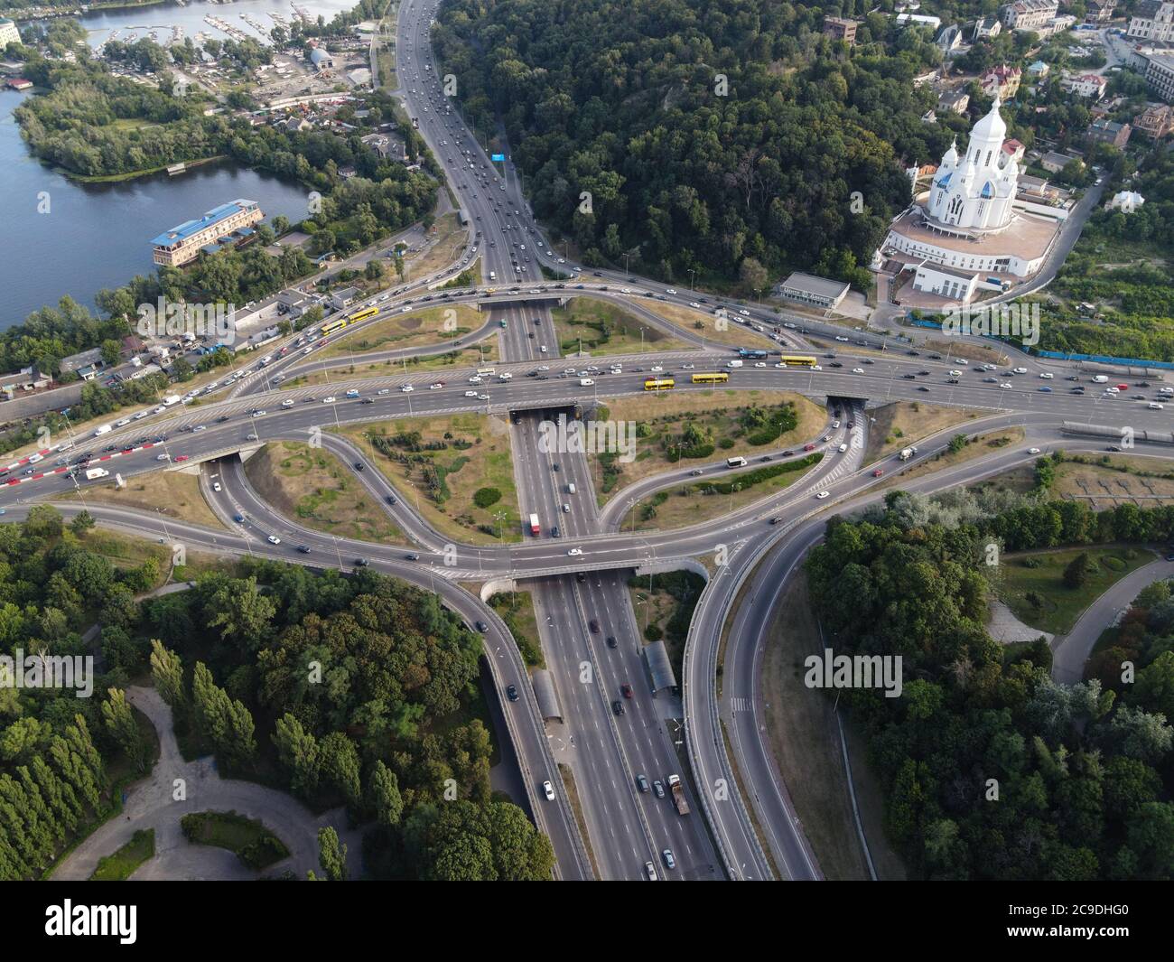 Cars ride on the road. Kyiv. Ukraine. Aerial Stock Photo - Alamy