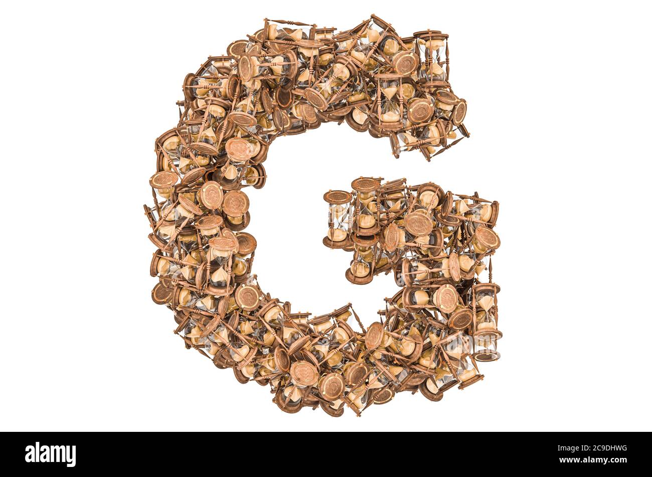 Letter G from hourglass, 3D rendering isolated on white background ...