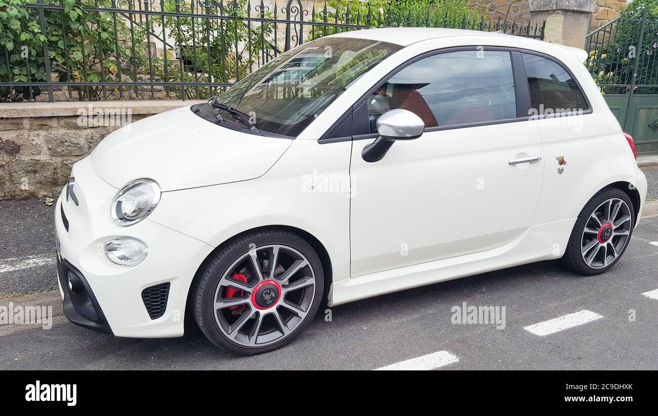 Bordeaux , Aquitaine / France - 07 25 2020 : Fiat 500 white abarth ...