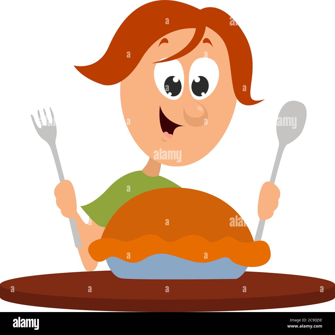 Girl eating pie, illustration, vector on white background Stock Vector ...