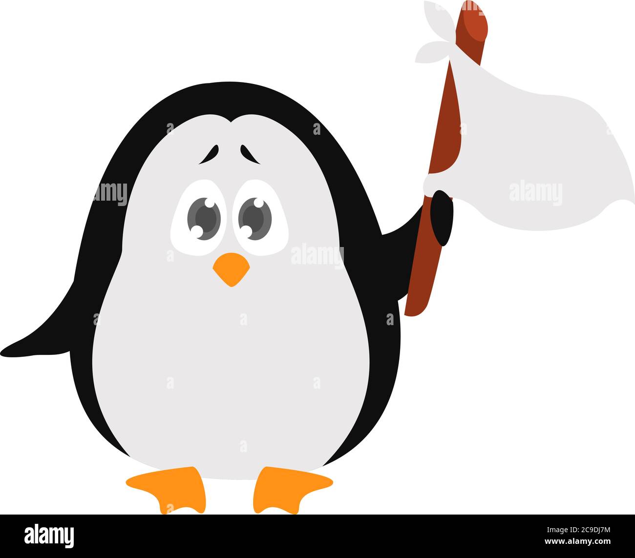 Penguin with a white flag, illustration, vector on white background ...