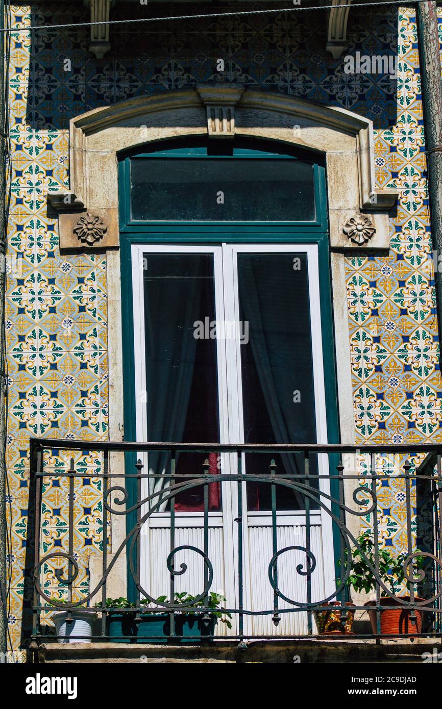 Lisbon Portugal july 30, 2020 View of window on the facade of ancient ...