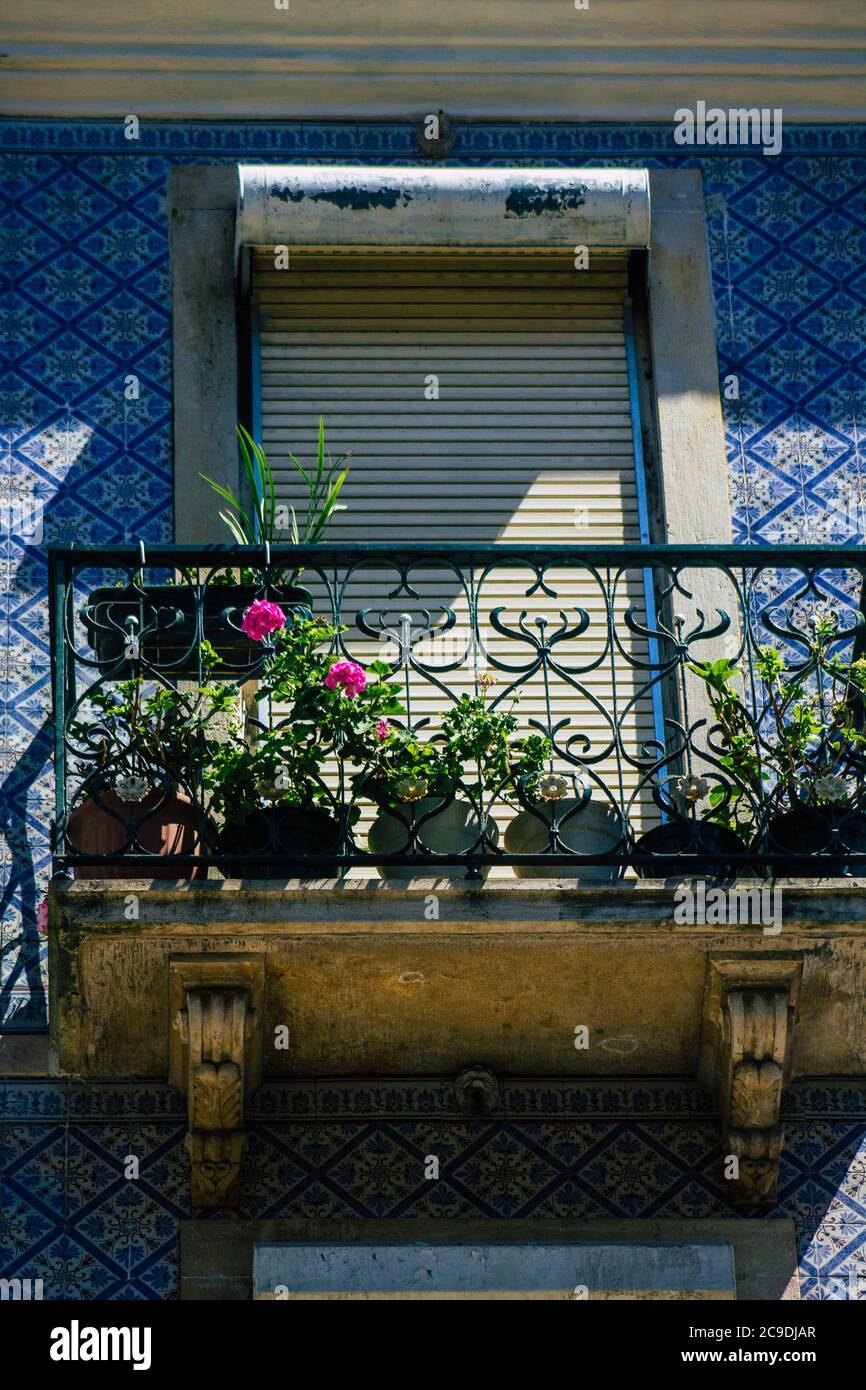 Lisbon Portugal july 30, 2020 View of window on the facade of ancient ...