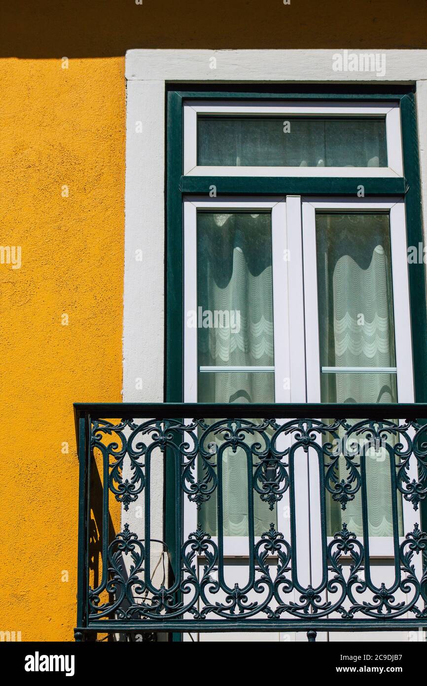 Lisbon Portugal july 30, 2020 View of window on the facade of ancient ...