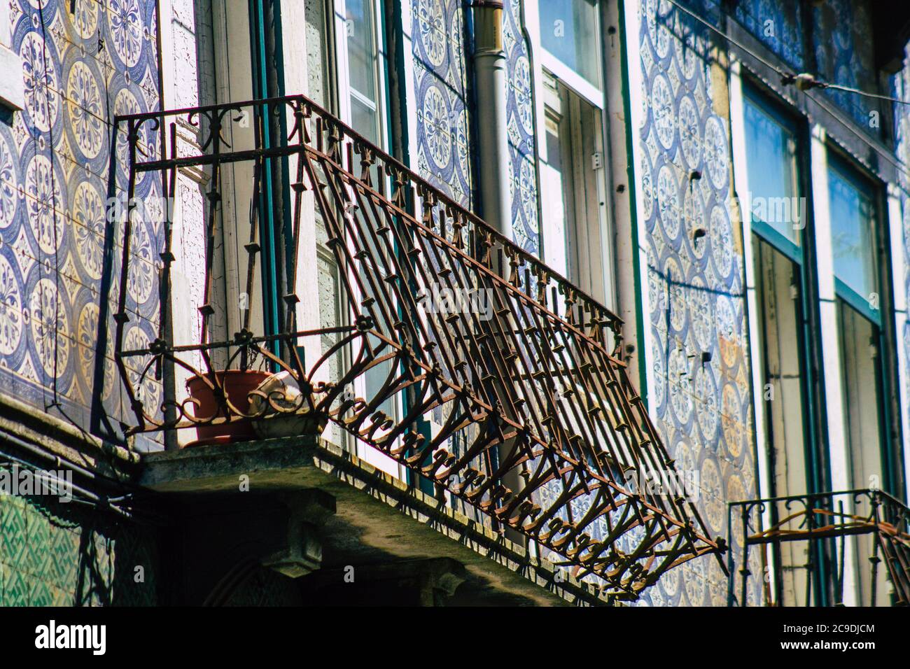 Lisbon Portugal july 30, 2020 View of window on the facade of ancient ...