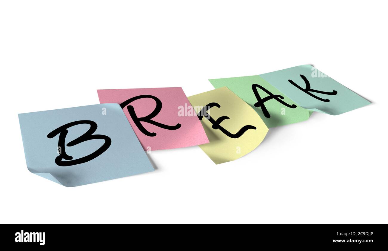 Sticky notes with the inscription break against white background Stock ...
