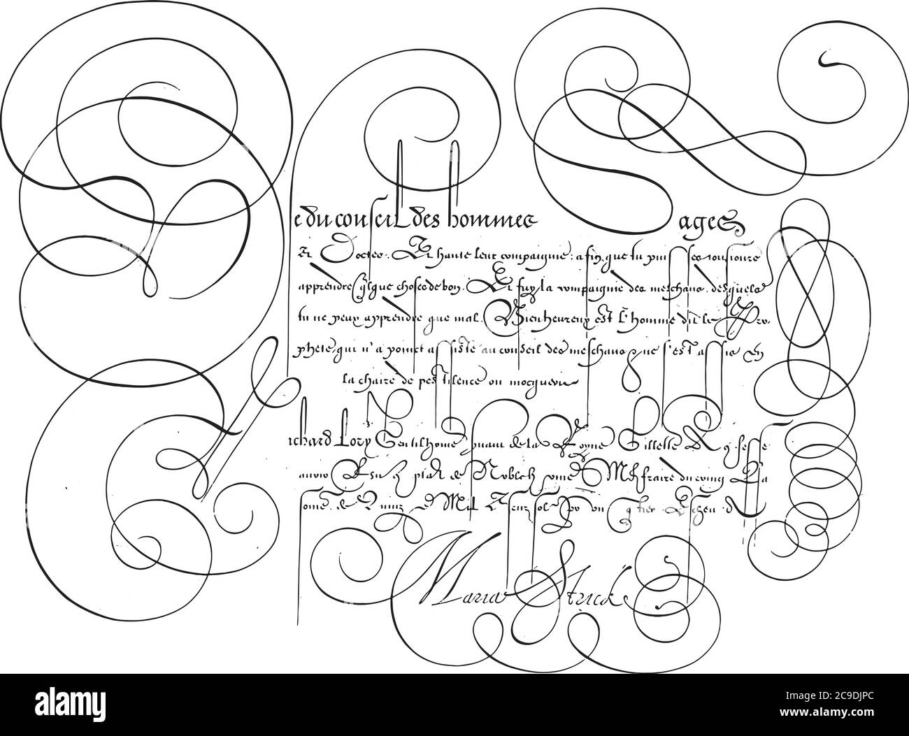 Writing example with capital U, Hans Strick, 1618 Writing example in ...