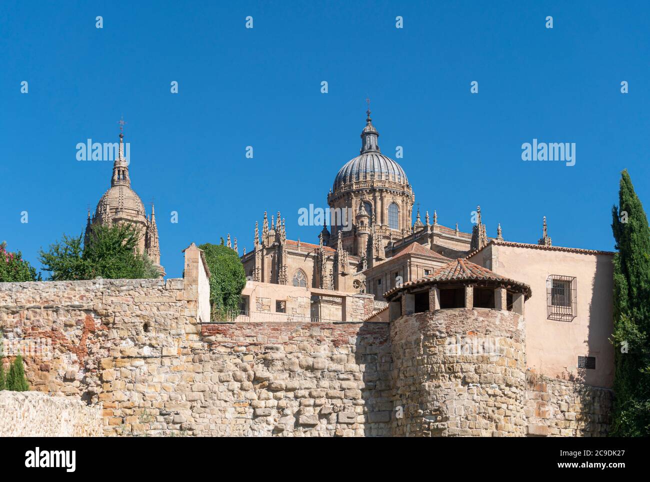 The ancient Roman stone city walls and cathedral of the city of ...