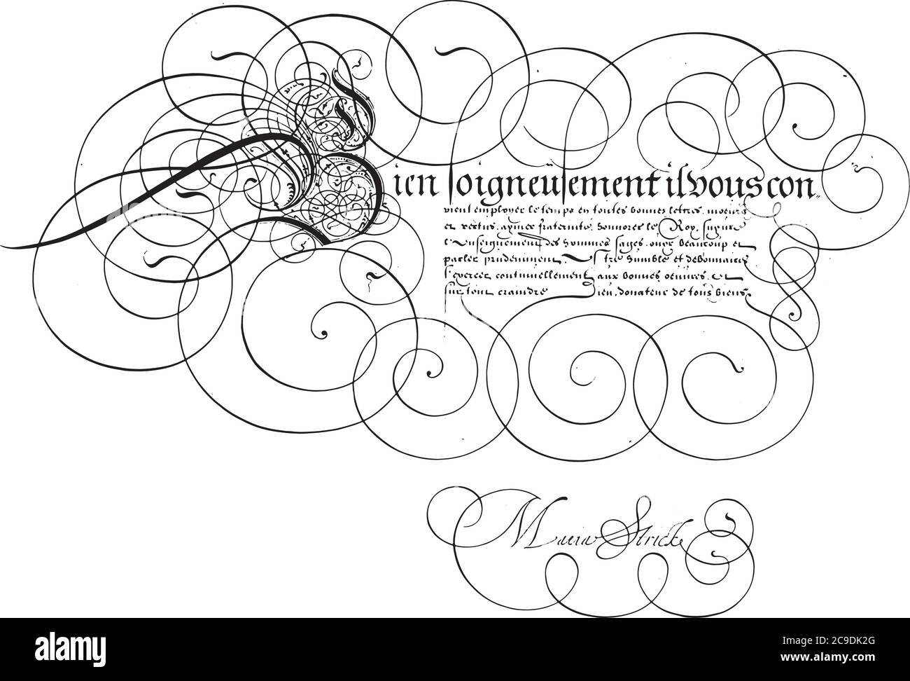 Writing example with capital B, Hans Strick, 1618 Writing example in ...