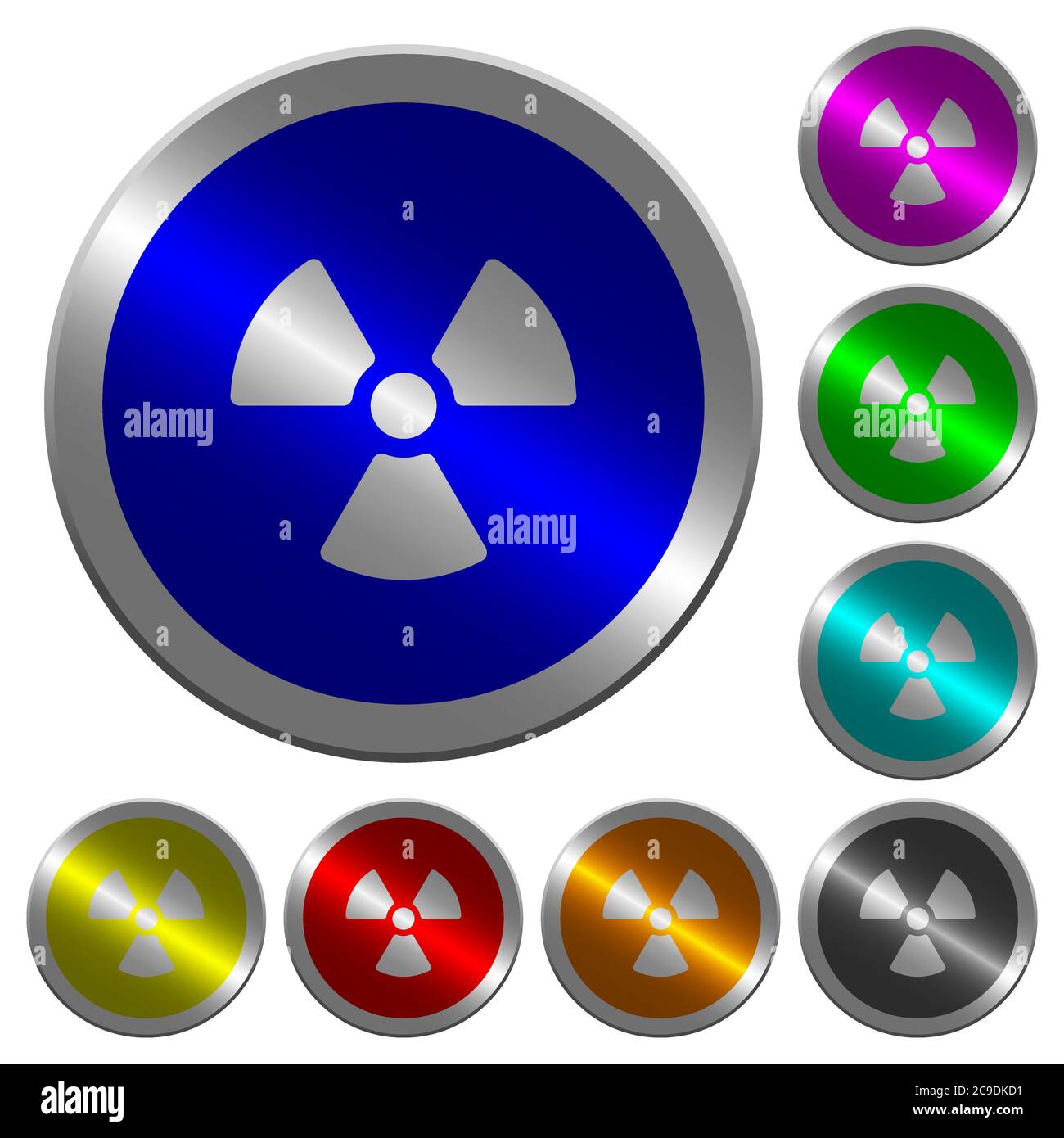 Radiation icons on round luminous coin-like color steel buttons Stock ...